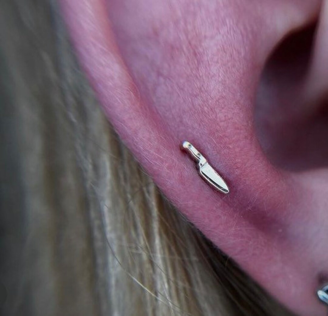 14K Solid Yellow, Rose, White Gold Chefs Knife Piercing, Body Jewelry ...