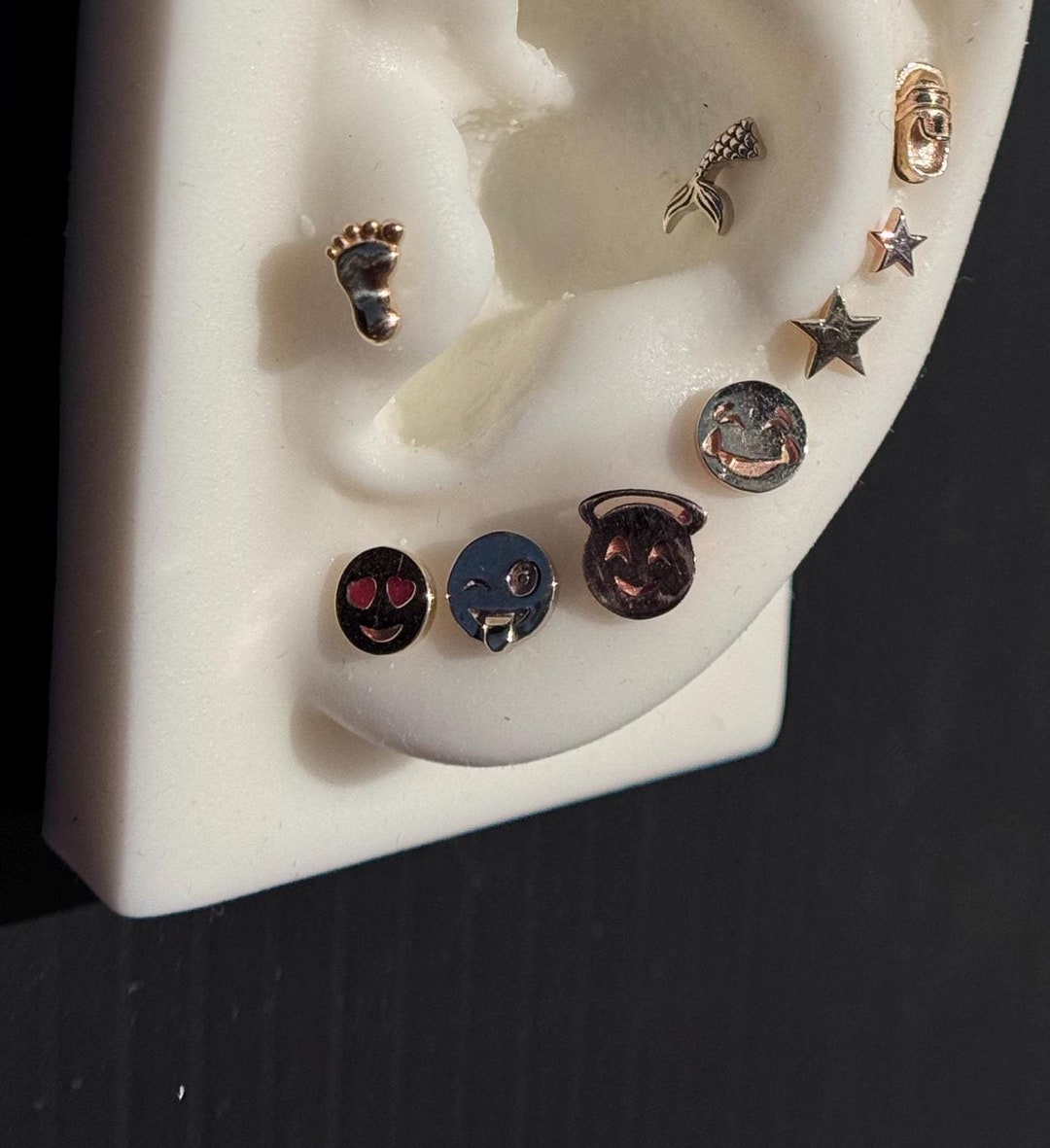 14K Solid Yellow, Rose, White Gold Emoji Piercing, Body Jewelry, 25g ...