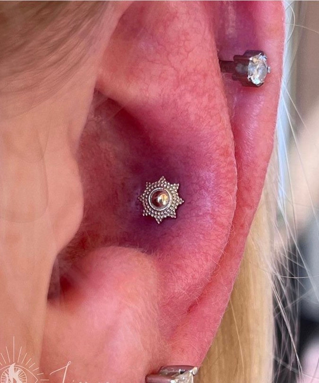 14K Solid Yellow Rose White Gold Sunrise Piercing Body - Etsy