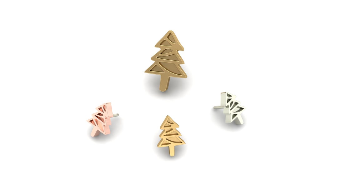 14K Solid Gold Christmas Tree Holiday Piercing Jewelry: 25g Threadless ...