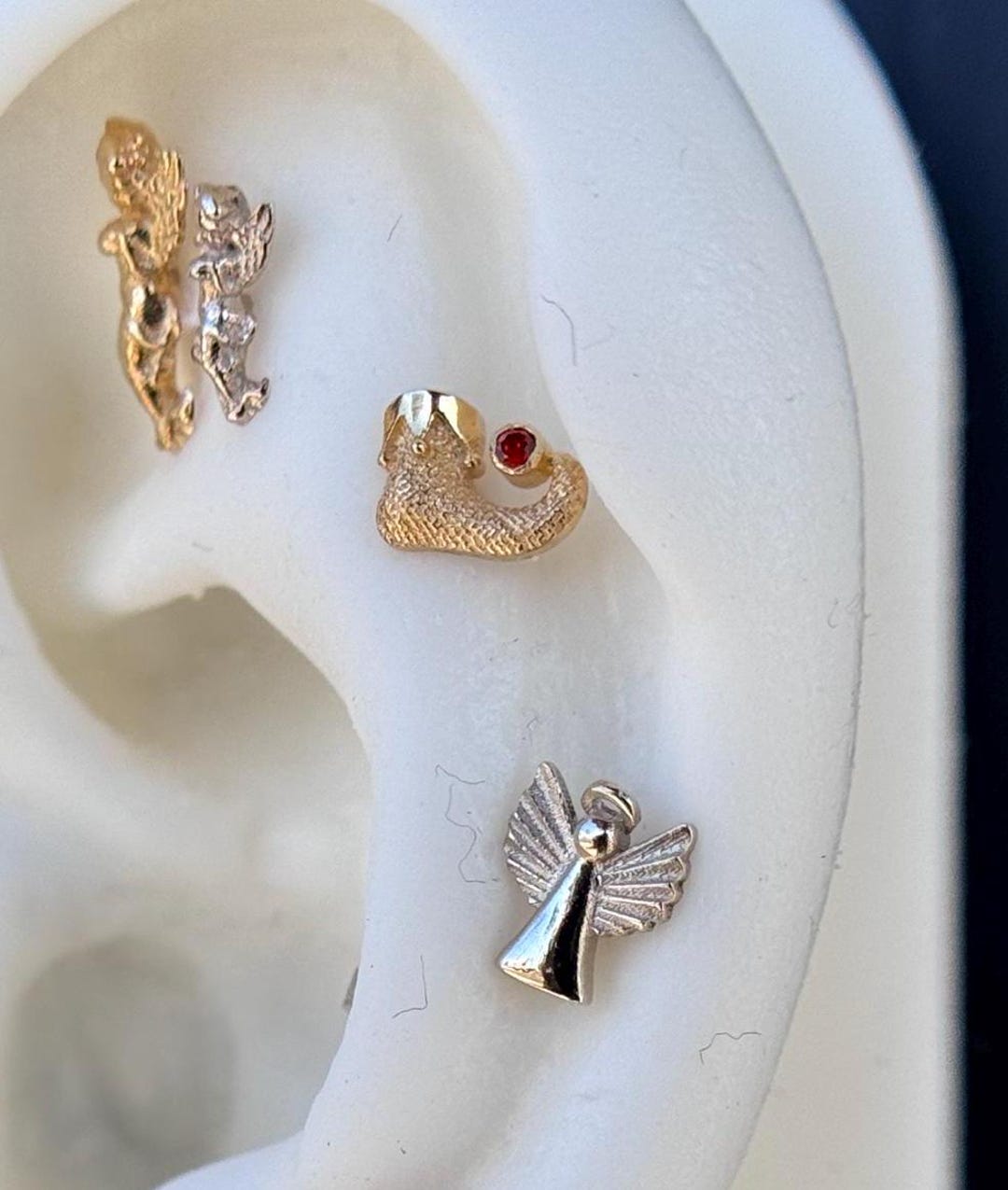 14K Solid Yellow, Rose, White Gold Elf Shoe Piercing, Body Jewelry, 25g ...
