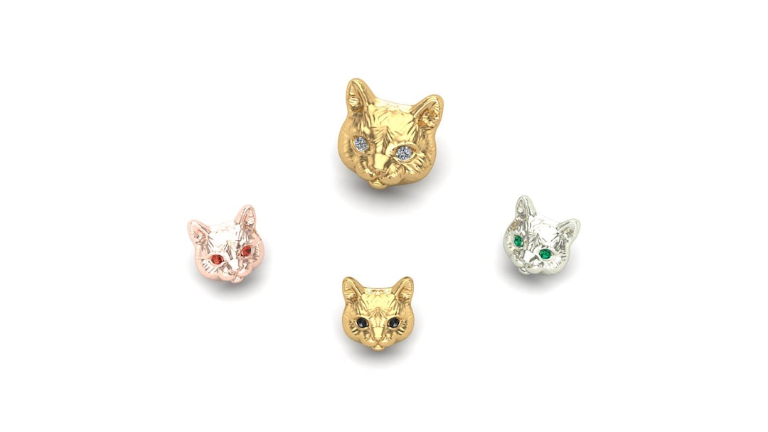 14K Solid Yellow, Rose, White Gold Cat Piercing With Rhodium, Body ...