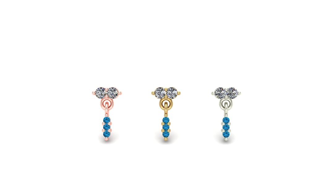 14K Solid Yellow, Rose, White Gold Della With Bottom CZ Piercing, Body ...