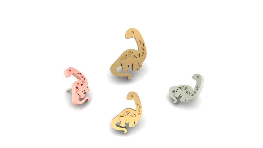 14K Solid Yellow, Rose, White Gold Dinosaur Piercing, Body Jewelry, 25g ...