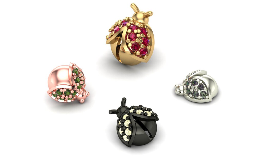 14K Solid Yellow, Rose, White Gold Ladybug Piercing, Body Jewelry, 25g ...