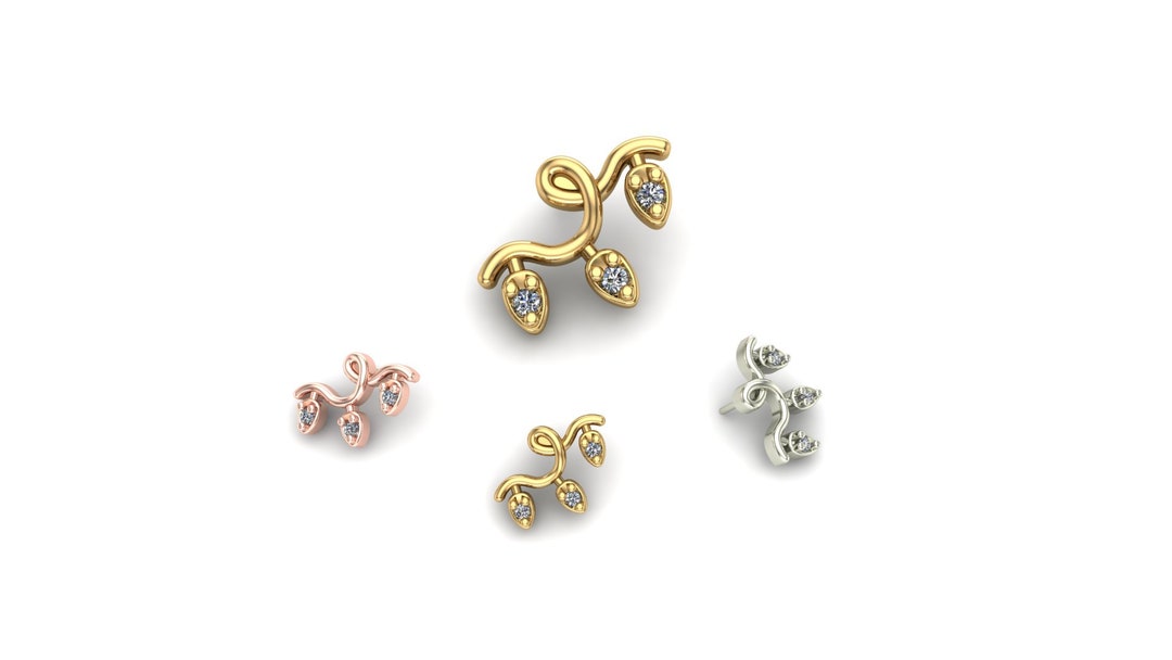 14K Solid Yellow, Rose, White Gold Lights With Diamond Piercing, Body ...