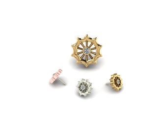 14K Solid Yellow, Rose, White Gold Alien Small or Big Piercing, Body ...