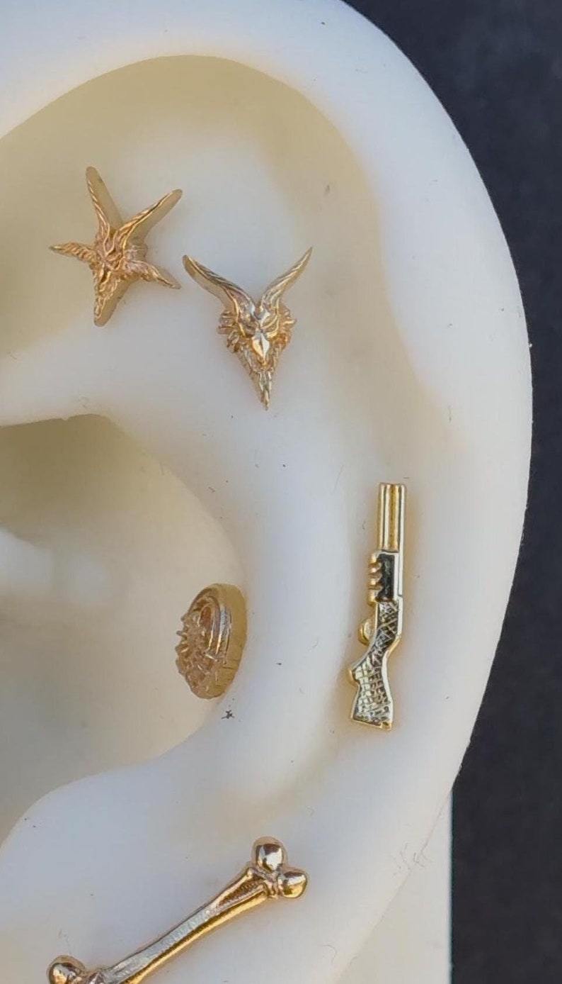 14K Solid Yellow, Rose, White Gold Shotgun Piercing, Body Jewelry, 25g ...