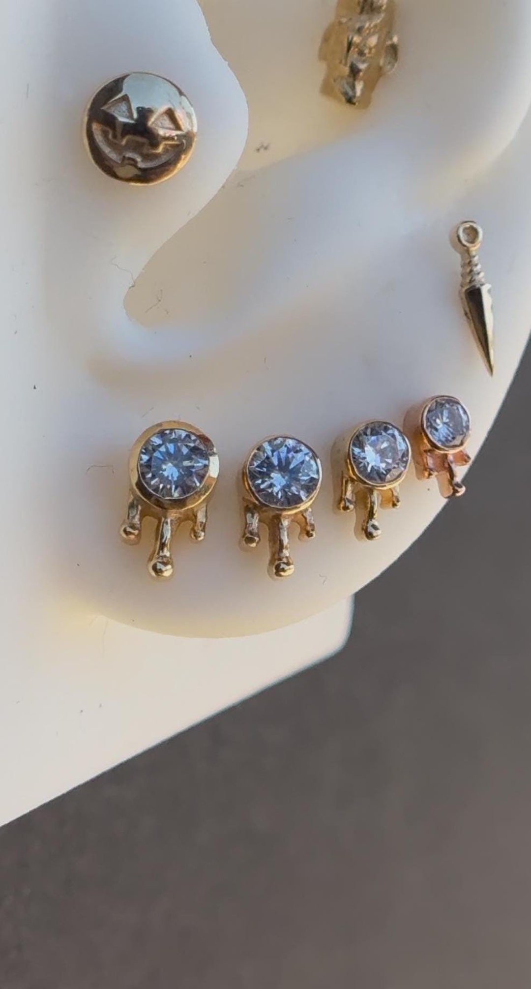 14K Solid Yellow, Rose, White Gold Round Drip With CZ Piercing, Body ...