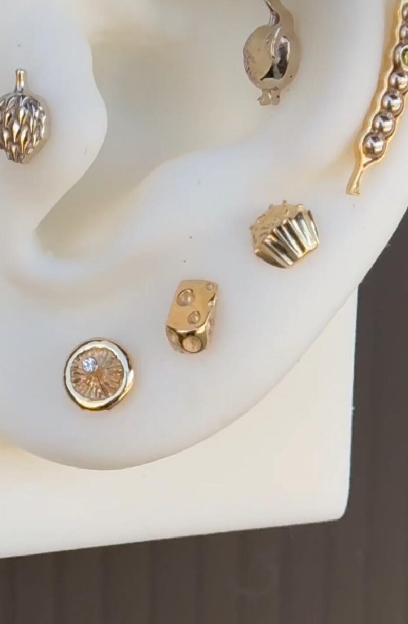 14K Solid Gold Cheese Body Piercing – Threadless Stud, Nose, Cartilage ...