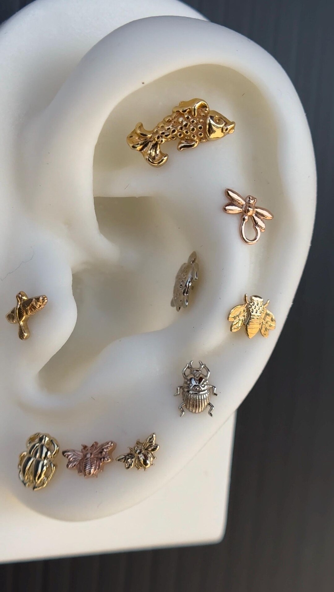 14K Solid Yellow, Rose, White Gold Scarab Piercing, Body Jewelry, 25g ...