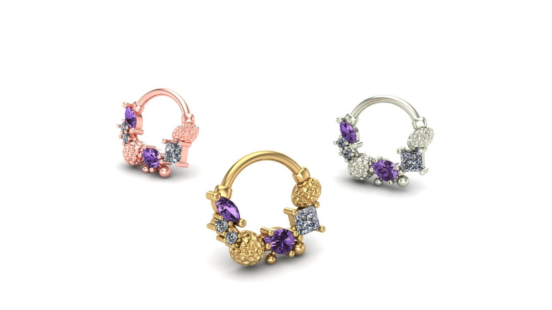 14K Solid Gold Carla Clicker With Half CZ 16G: Septum, Nose, & Ear ...