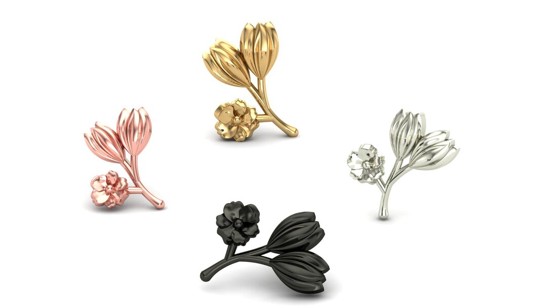 14K Solid Yellow, Rose, White Gold Prism Bloom Stem, Body Jewelry, 25g ...
