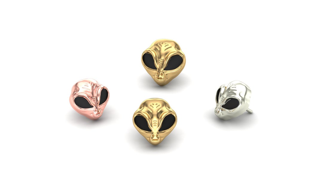 14K Solid Yellow, Rose, White Gold Alien Small or Big Piercing, Body ...