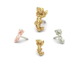 14K Solid Yellow, Rose, White Gold Gift Bow Piercing, Body Jewelry, 25g ...
