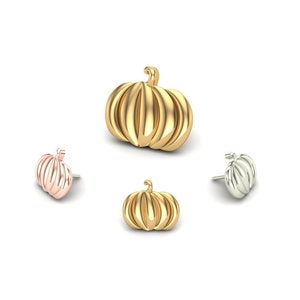14K Solid Yellow, Rose, White Gold Pumpkin Piercing, Body Jewelry, 25g ...