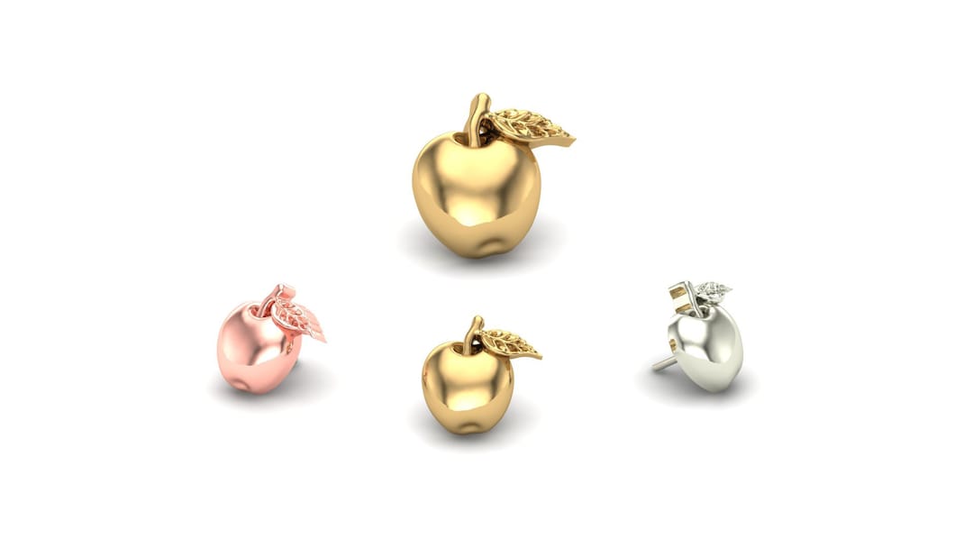 14K Solid Yellow, Rose, White Gold Apple Piercing, Body Jewelry, 25g ...