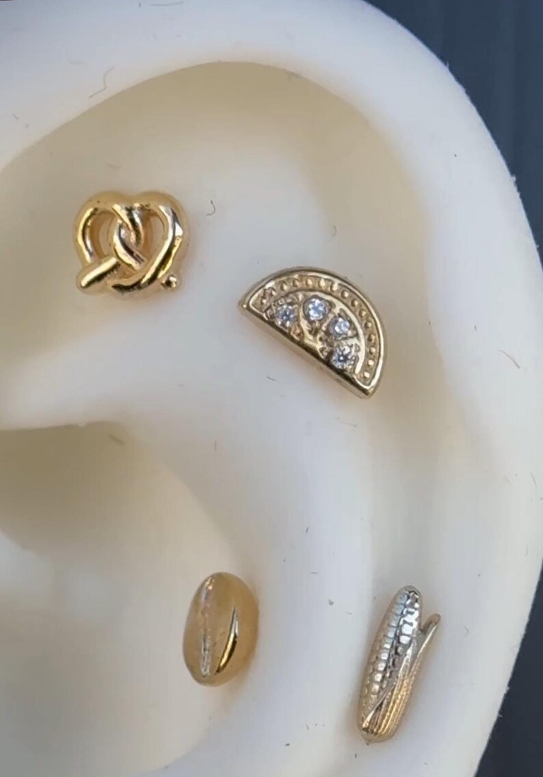 14K Solid Yellow, Rose, White Gold Corn Piercing, Body Jewelry, 25g ...