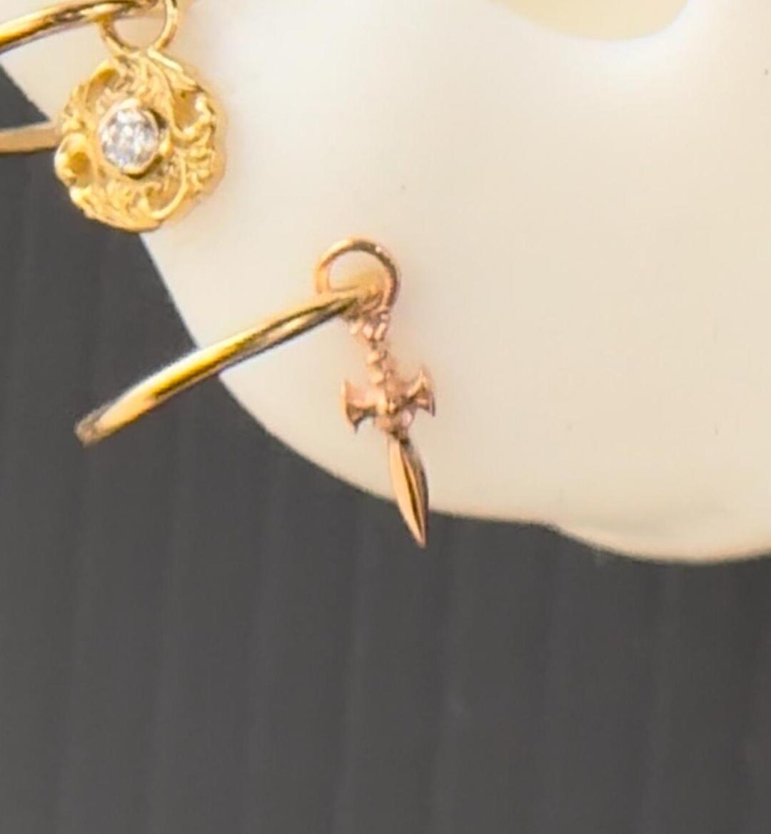 14K Solid Yellow, Rose, White Gold Dagger Charm Piercing, Body Jewelry ...