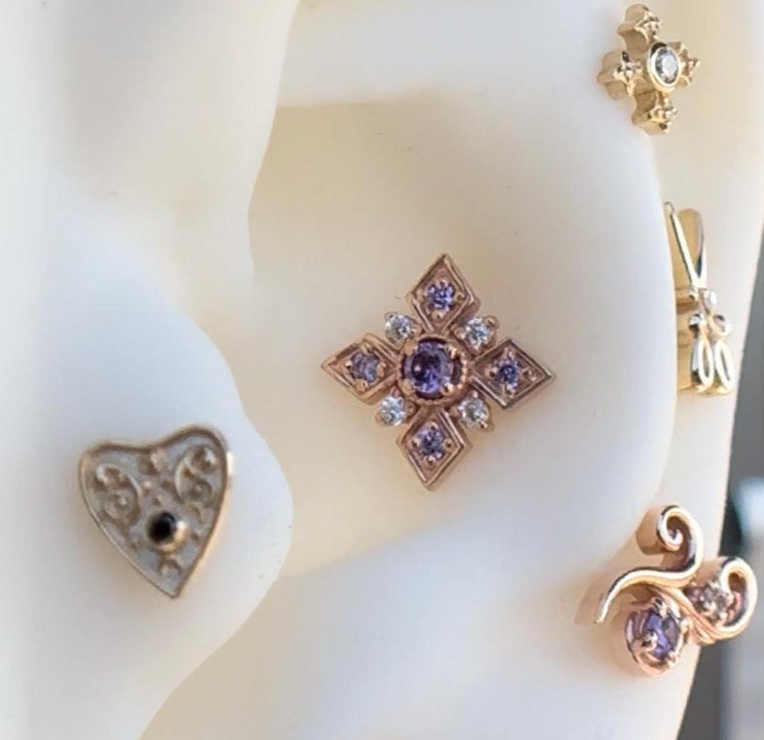 14K Solid Yellow, Rose, White Gold Alora With Half CZ Piercing, Body ...