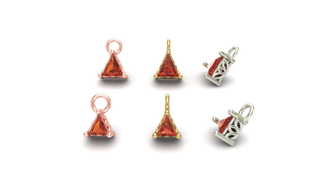 14K Solid Yellow, Rose, White Gold Triangle Prong Charm With CZ ...