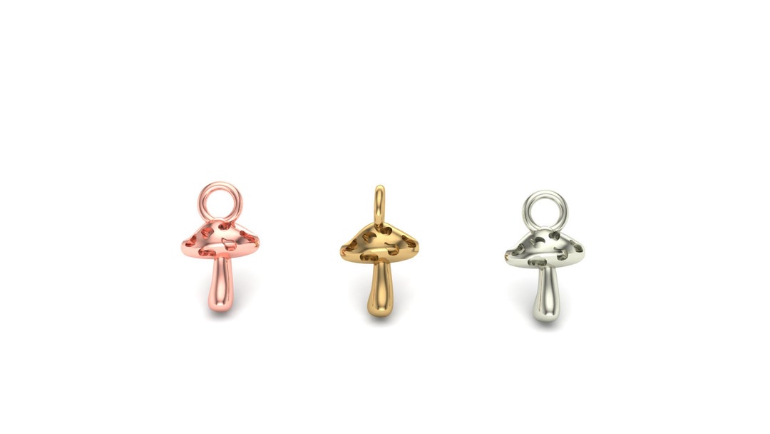 14K Solid Yellow, Rose, White Gold Mushroom Amanita Charm Piercing ...