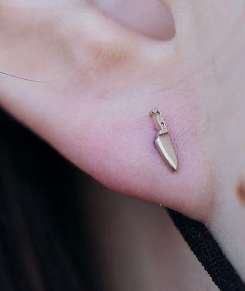 14K Solid Yellow Rose White Gold Chefs Knife Piercing Body - Etsy