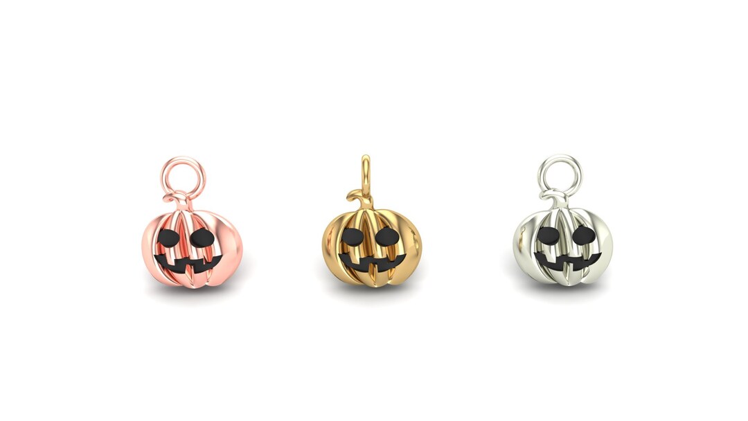 Small Pumpkin Face Charm Piercing With Enamel in 14K Yellow, Rose, or ...