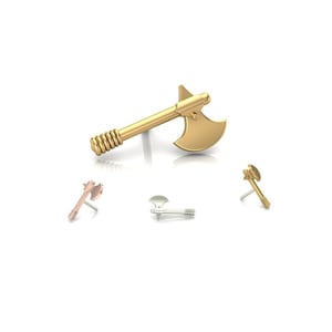 14K Solid Yellow, Rose, White Gold Axe Piercing, Body Jewelry, 25g ...