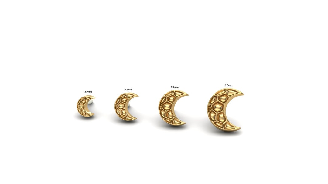 14K Solid Gold Hammered Half Moon Body Piercing Jewelry: 25g Threadless ...