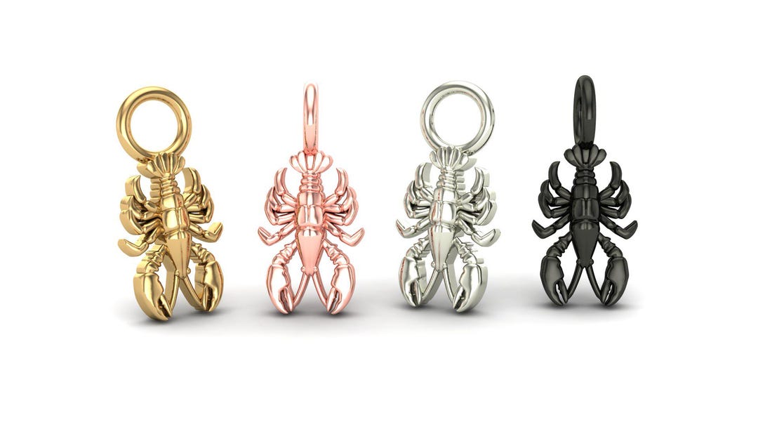 14K Solid Yellow, Rose, White Gold Crawfish Charm Piercing, Body ...