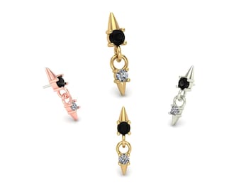 14K Solid Yellow Rose White Gold Holly With CZ Piercing - Etsy