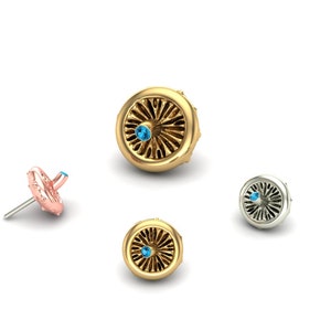 14K Solid Yellow, Rose, White Gold 3D Mushroom With CZ Piercing, Body ...