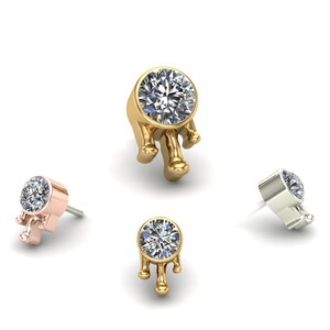 14K Solid Yellow, Rose, White Gold Round Drip With CZ Piercing, Body ...