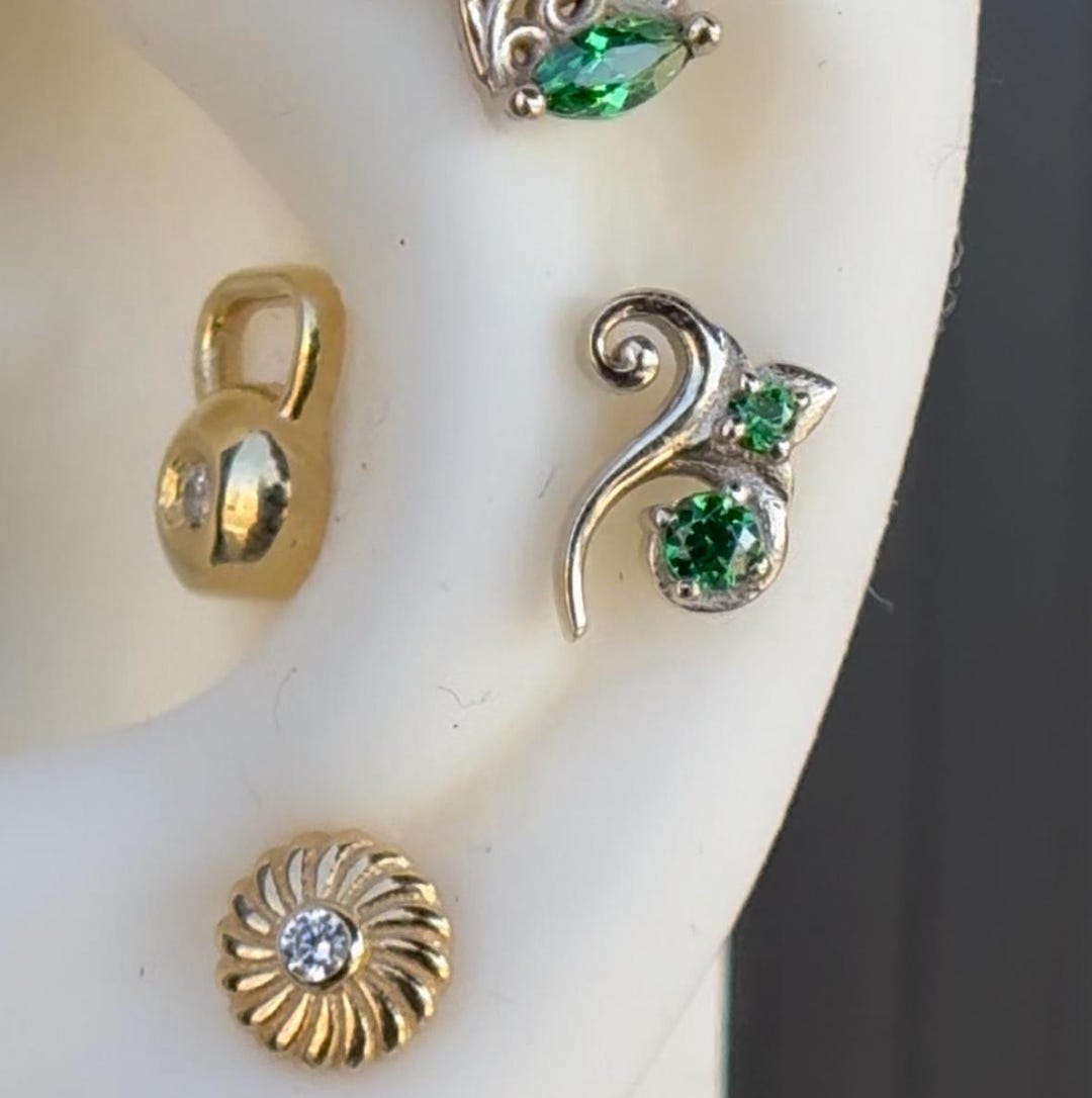 14K Solid Yellow, Rose, White Gold Delilah Piercing, Body Jewelry With ...