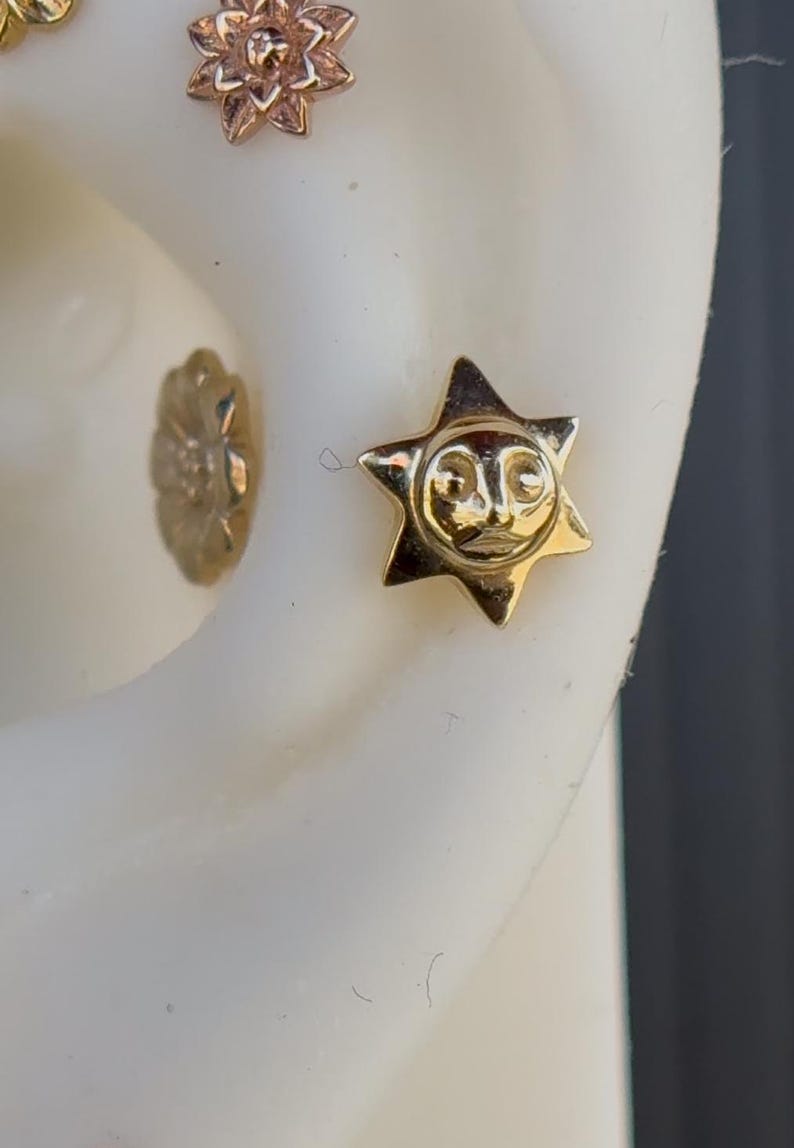 Piercing facial de sol en oro macizo de 14 quilates (amarillo, rosa o ...