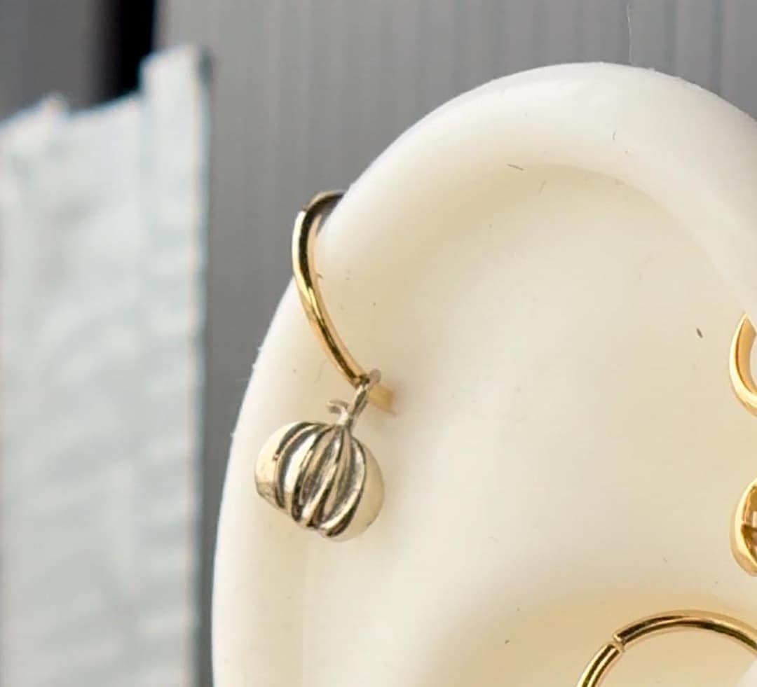 14K Solid Yellow, Rose, White Gold Pumpkin Charm Piercing, Body Jewelry ...