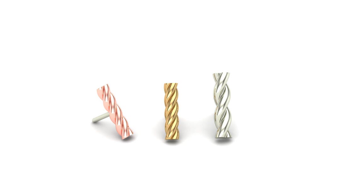 14K Solid Yellow, Rose, White Gold Twirly Piercing, Body Jewelry, 25g ...