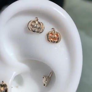 14K Solid Yellow, Rose, White Gold Pumpkin Face Piercing, Body Jewelry ...