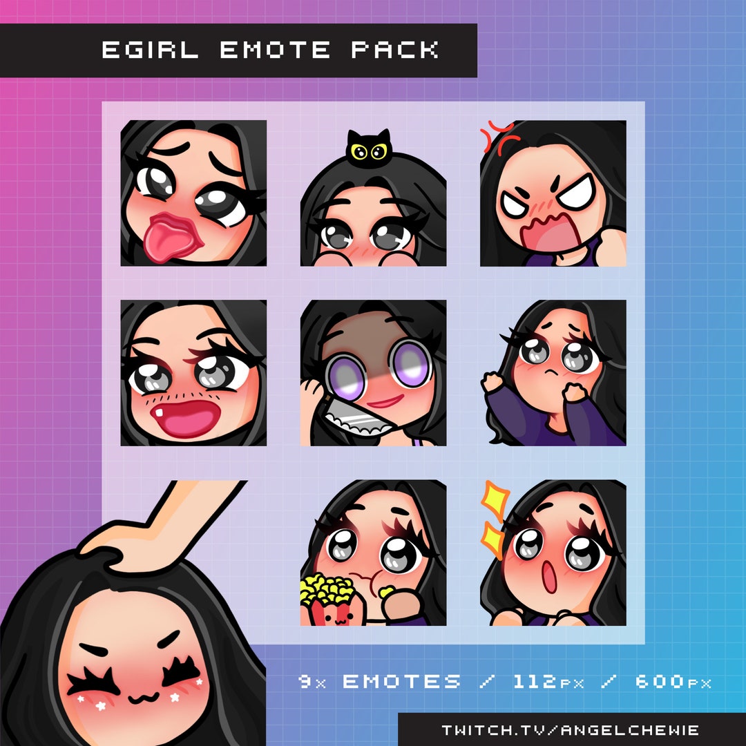 Twitch Girl Emotes | Black Hair Egirl | Ahegao, Yandere, KEKW, Uppies ...