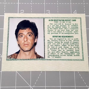 1983 Scarface Movie Tony Montana Al Pacino Green Card ID Cosplay DIY ...