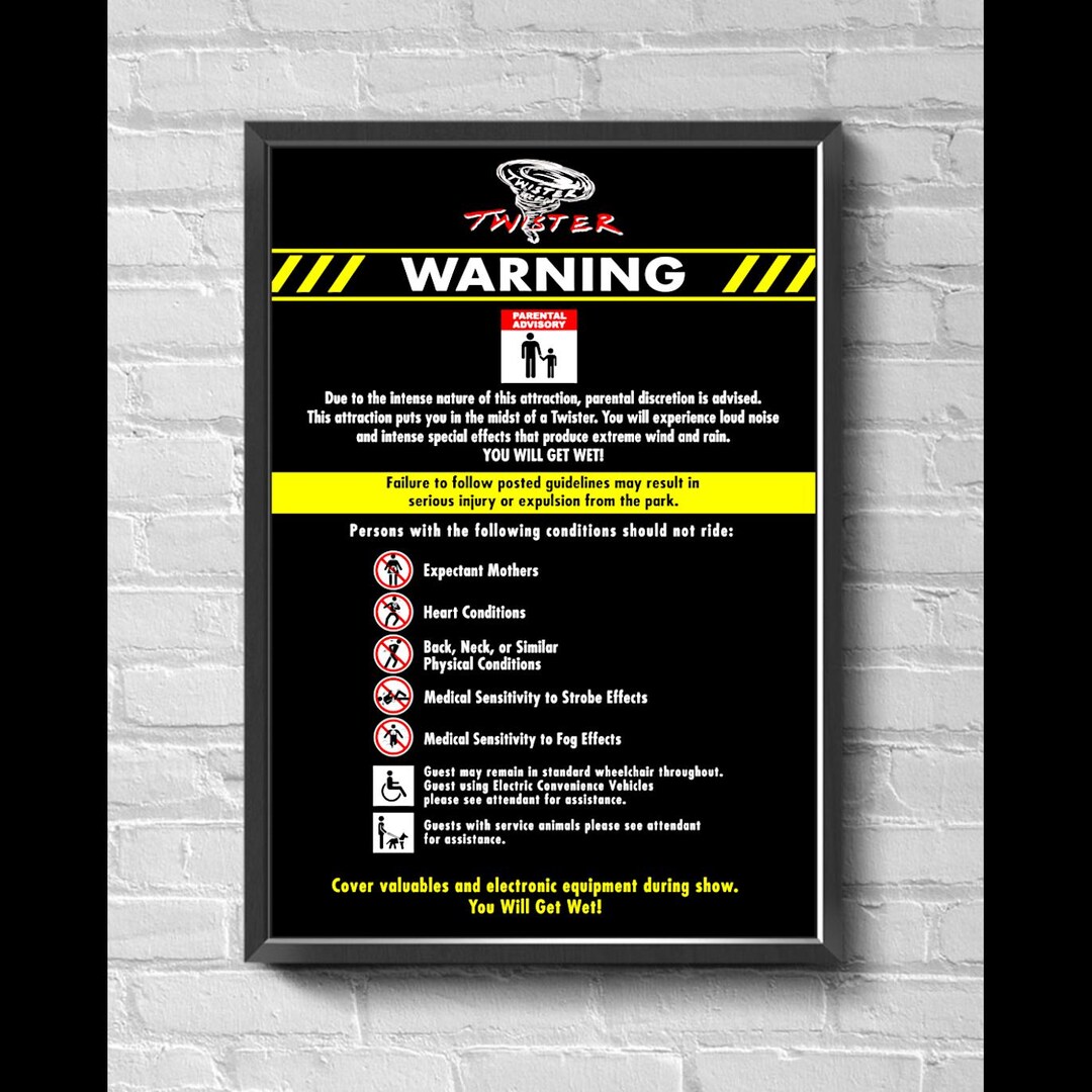 Universal Studios Florida Warning Theme Park Sign 13 X 19 Poster ...