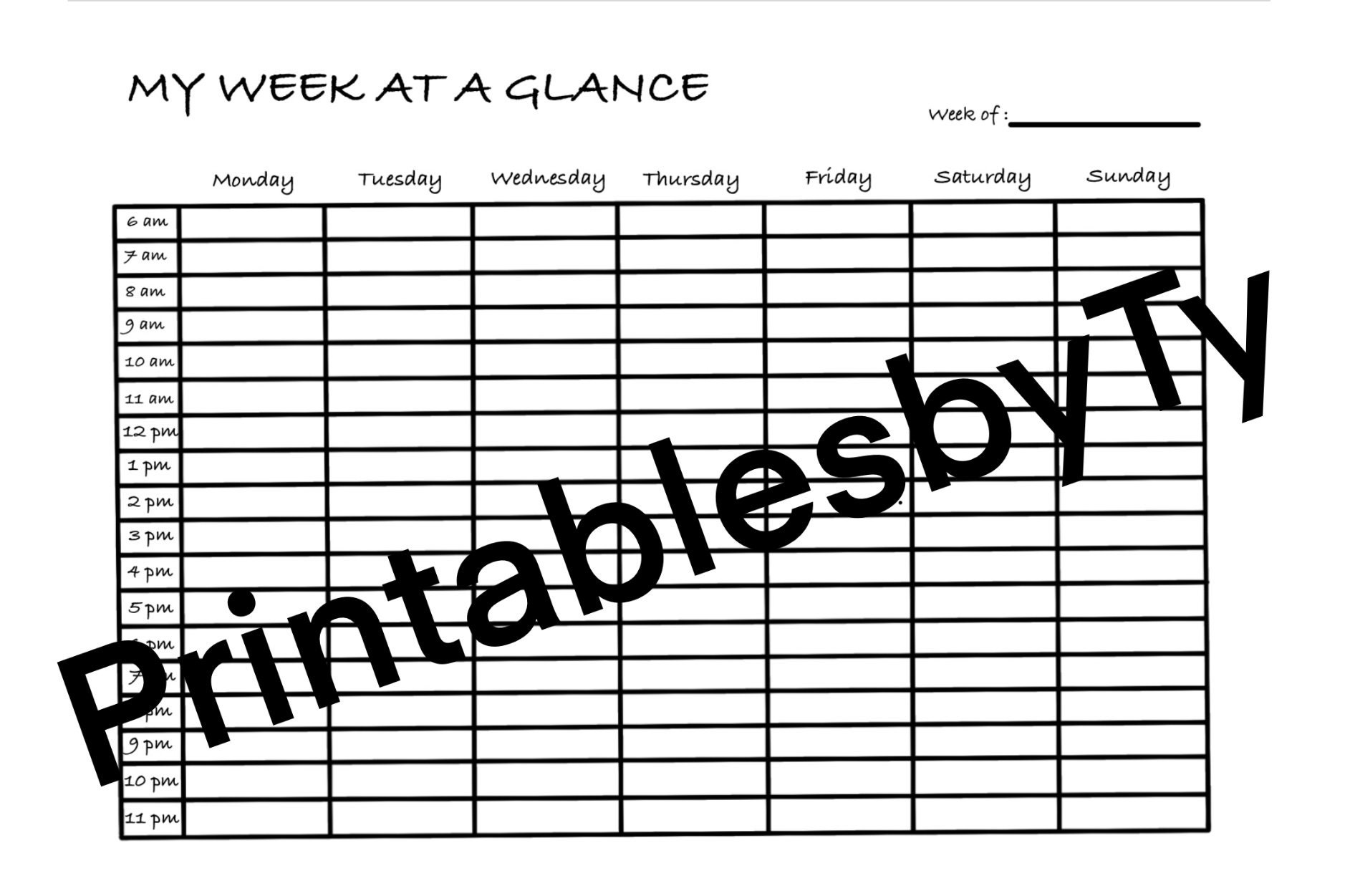 Printable Undated Weekly Calendar (12 Hour Clock) - Etsy