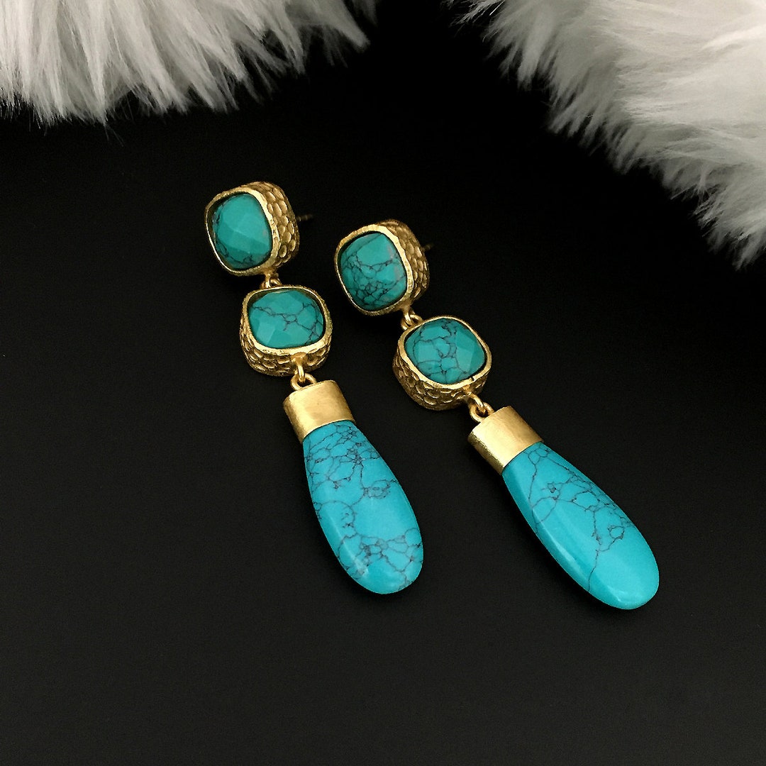 3inch Long Turquoise Earrings-real Turquoise Earrings-natural - Etsy