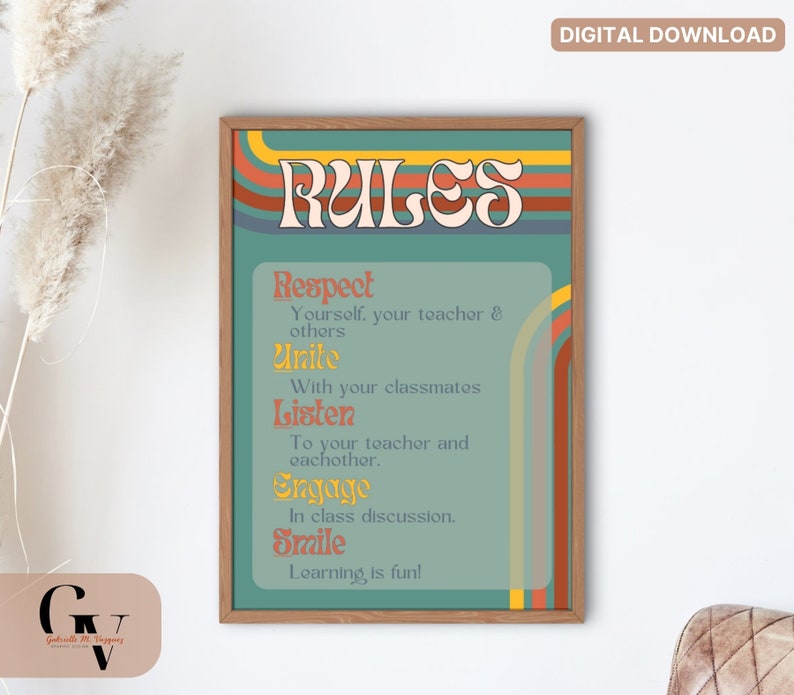 Groovy Retro RULES Classroom Rule Poster | Classroom Decor | Instant ...