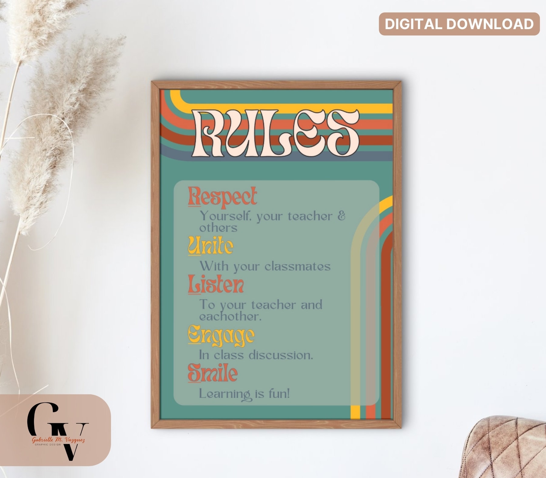 Groovy Retro RULES Classroom Rule Poster | Classroom Decor | Instant ...