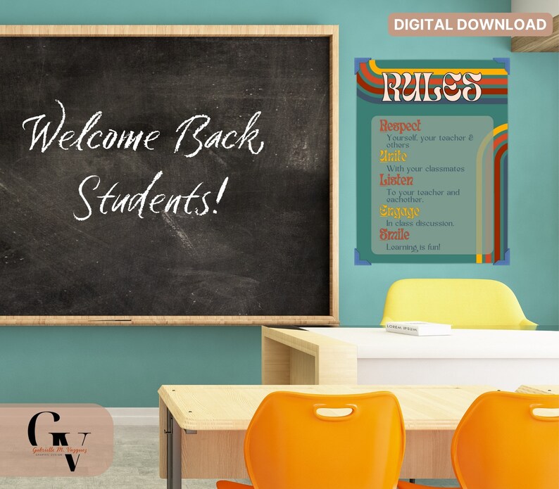 Groovy Retro RULES Classroom Rule Poster | Classroom Decor | Instant ...