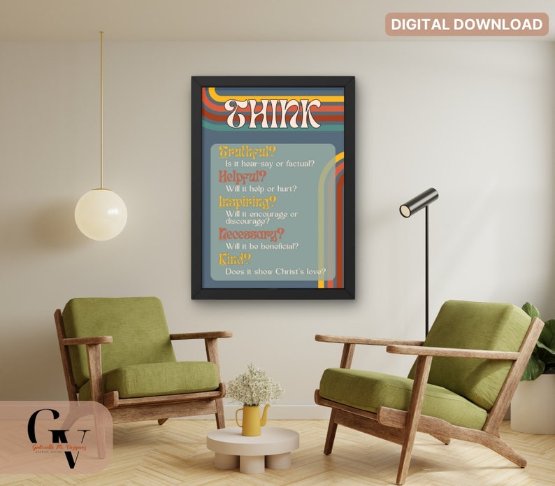 Groovy Retro THINK Classroom Rule Poster | Classroom Decor | Instant ...