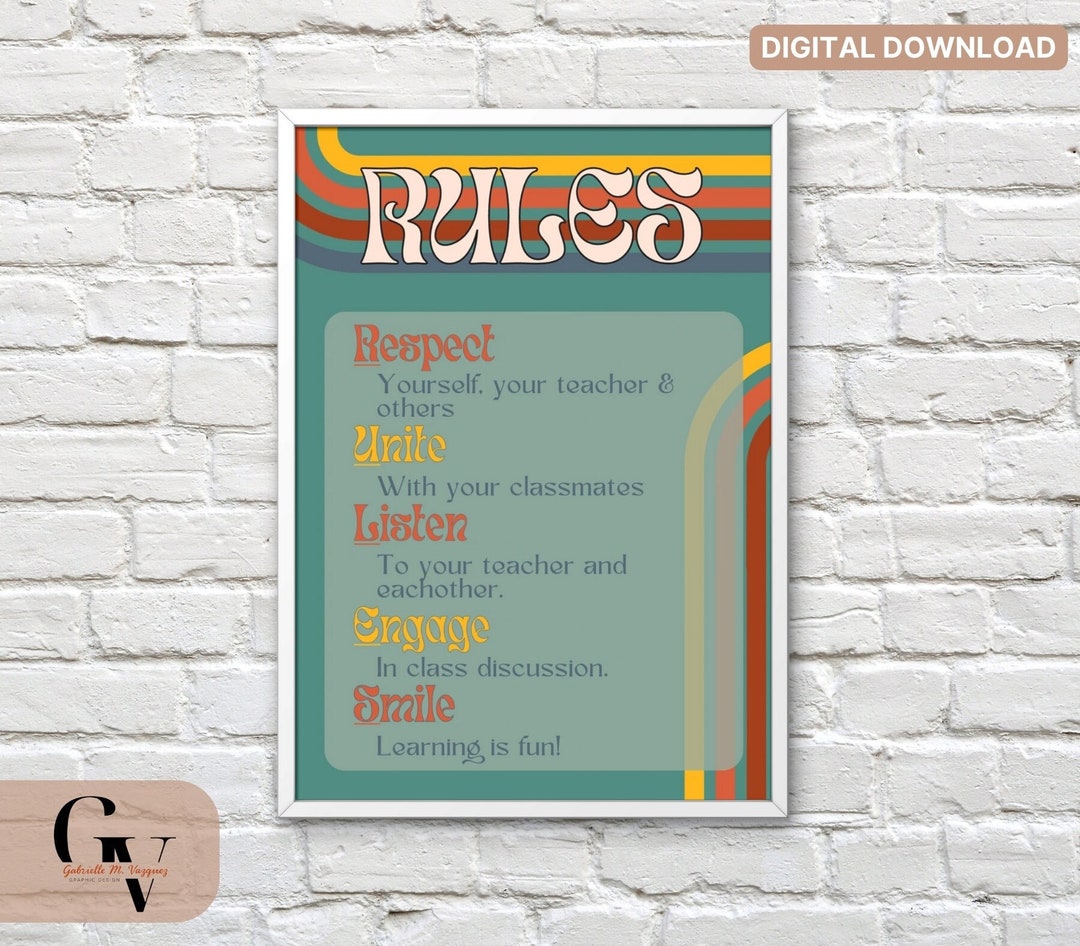 Groovy Retro RULES Classroom Rule Poster | Classroom Decor | Instant ...