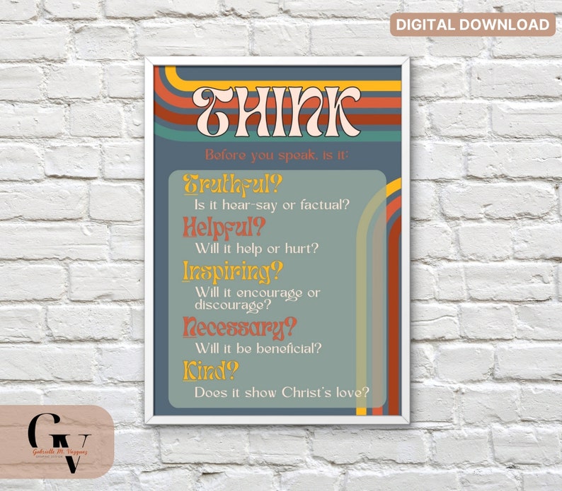 Groovy Retro THINK Classroom Rule Poster | Classroom Decor | Instant ...